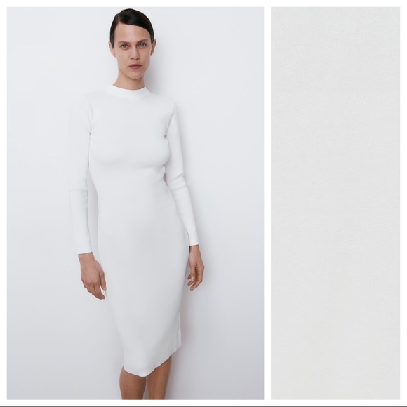 Zara | Dresses | Nwt Zara White Knit Midi Dress With Back Vent Size S | Poshmark